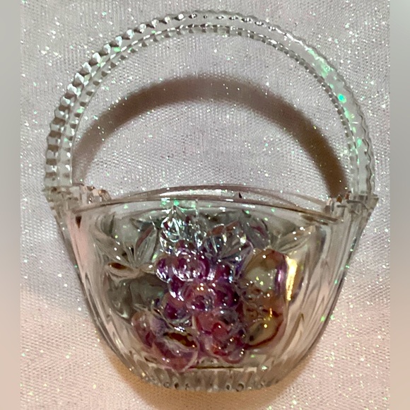 Accents | Vintage Leaded Glass Basket With Handle | Poshmark